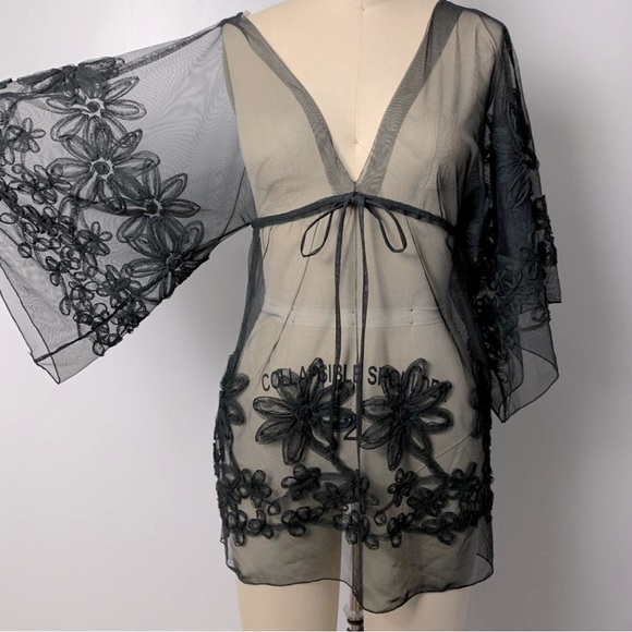 Vintage | Swim | Vintage Y2k Sheer Mesh Black Top Cover Up With A Bold ...